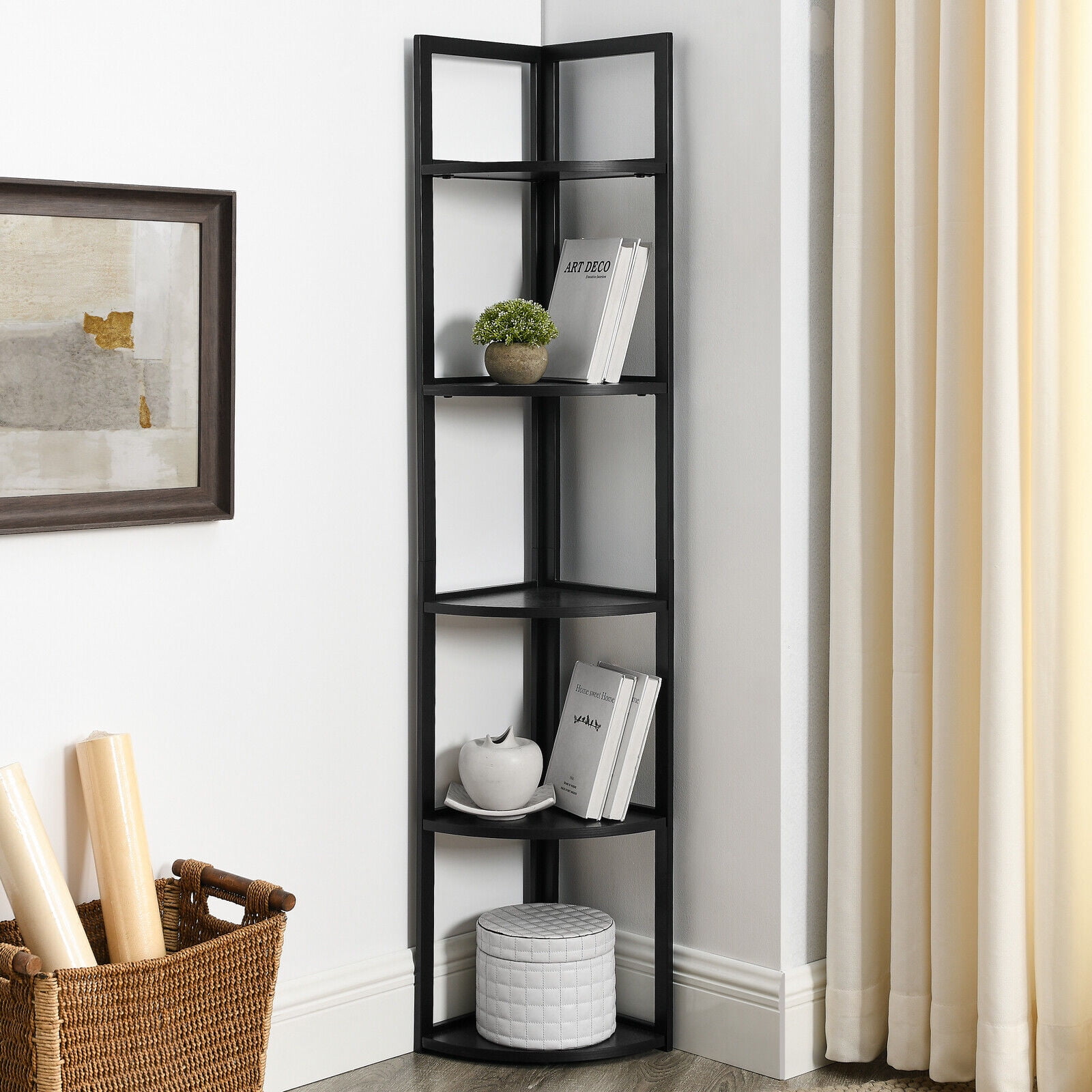 SWAREY 5 Tier Corner Shelf, Black, Bedroom/Office Shelving,Capacious ...