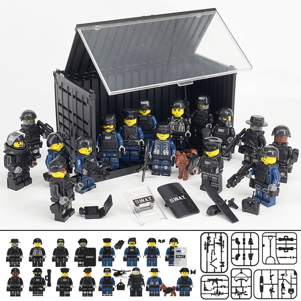 SWAT Team Special Forces 12 Custom Minifigures + Container Box Display ...