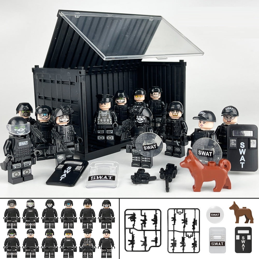 SWAT Team Special Forces 12 Custom Minifigures + Container Box Display ...