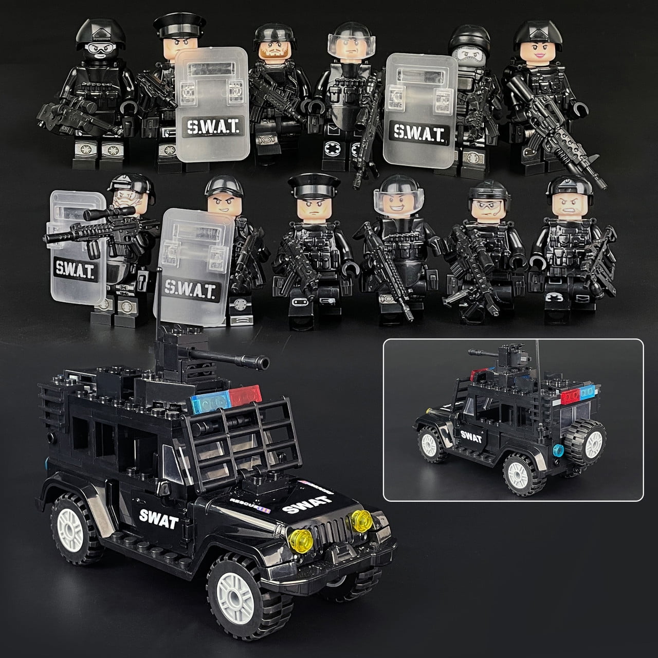 SWAT Team Special Forces 12 Custom Minifigures + Jeep - E12 - Walmart.com