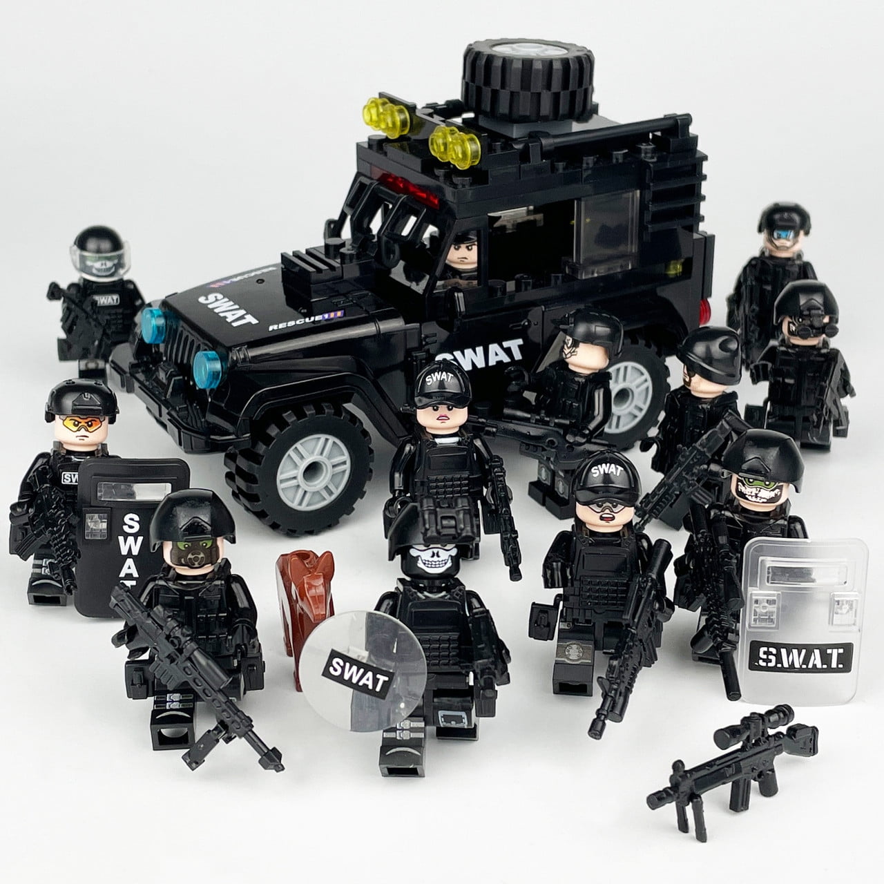 SWAT Team Special Forces 12 Custom Minifigures + Jeep - L42 - Walmart.com