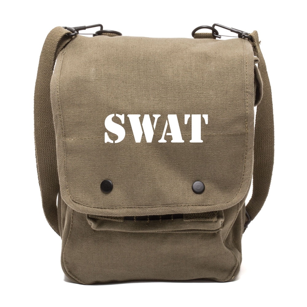 SWAT Team Text Canvas Crossbody Travel Map Bag Case in Olive & White ...