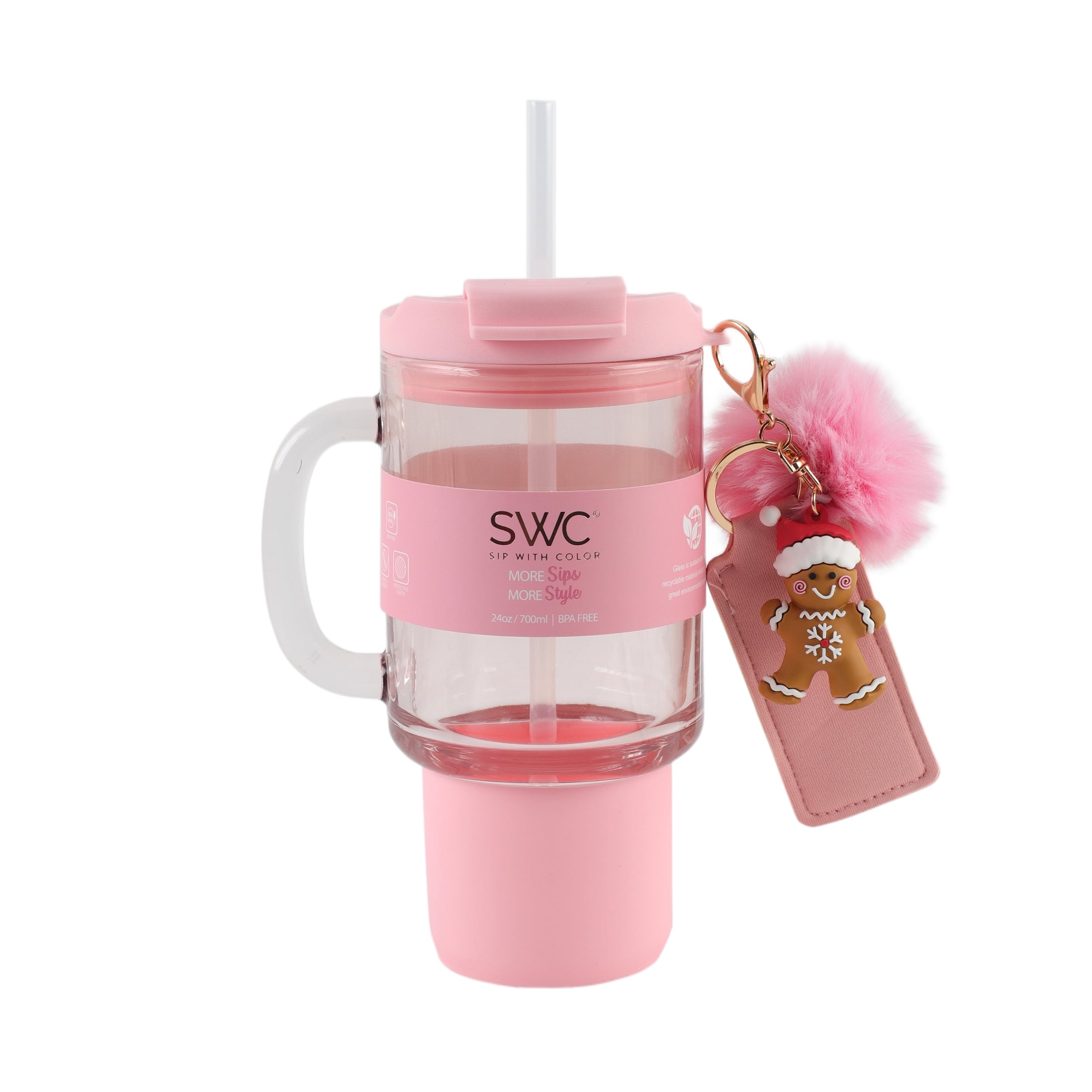 Cook With Color 24oz Glass Water Cup with Lid and Straw, Gingerbread ...