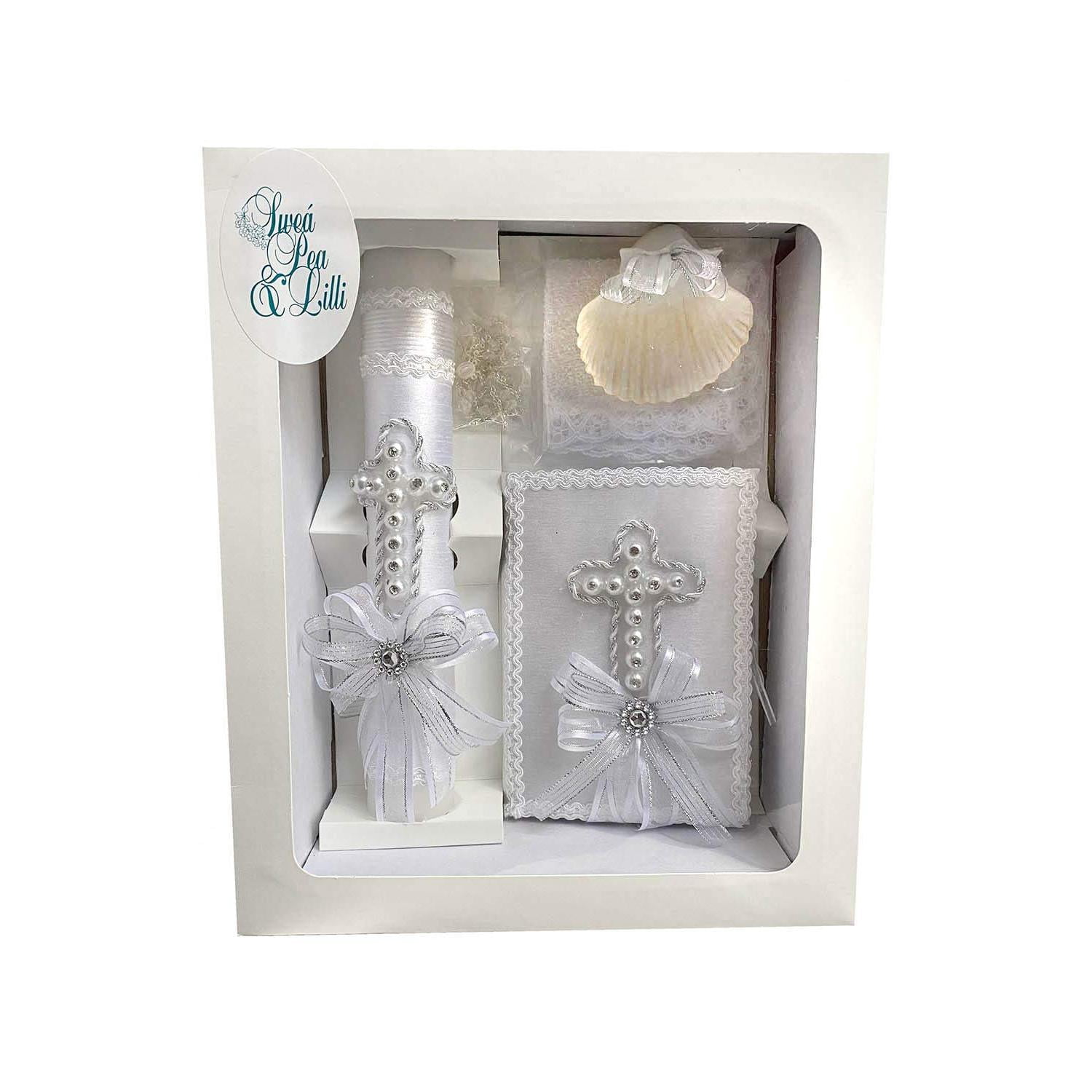 SWEA Pea & Lilli White Pearl Cross Baptism Candle Set Kit for ...