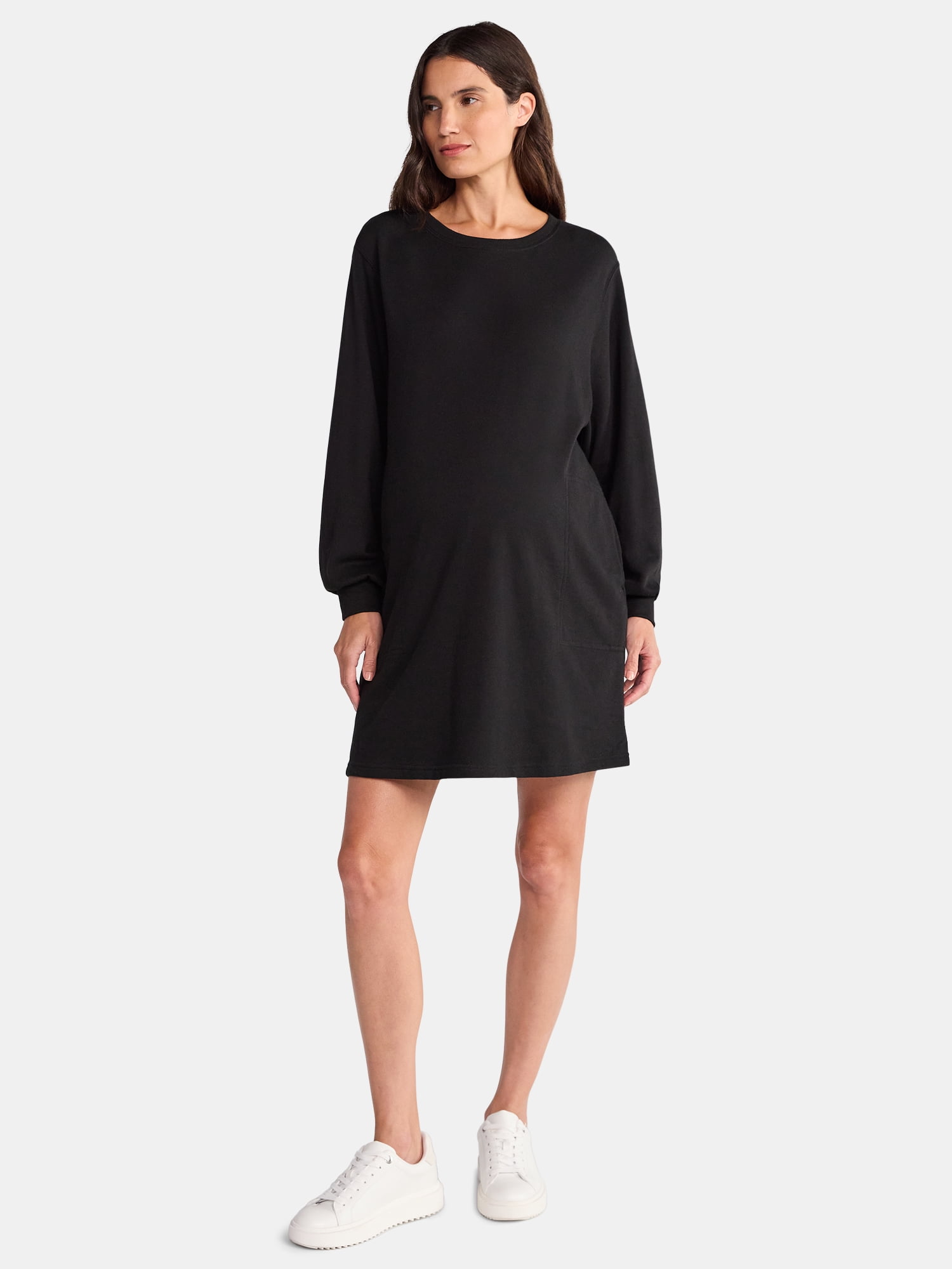 Time and Tru Women's Maternity French Terry Sweatshirt Dress with Long ...