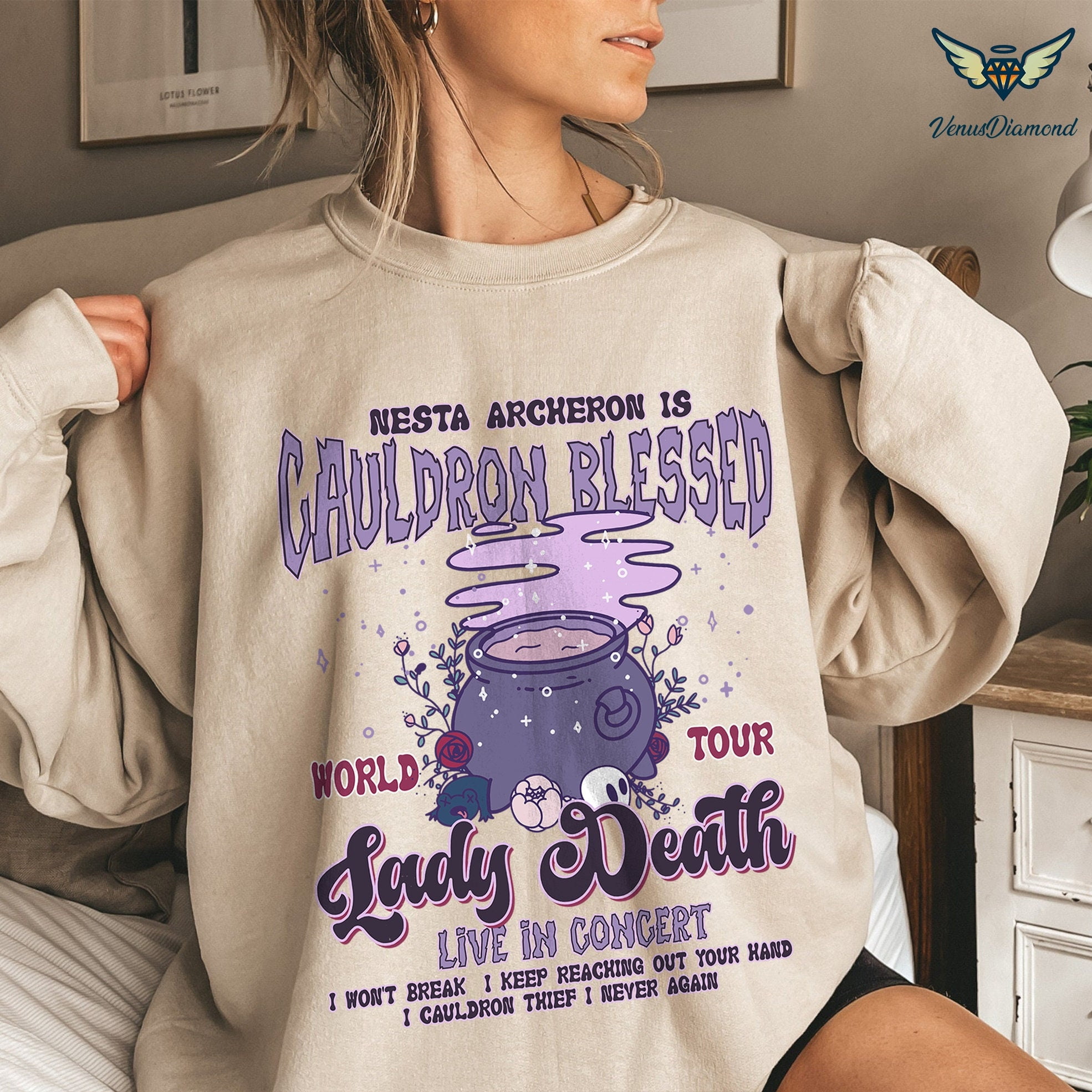 SWEATSHIRT Nesta Archeron ACOTAR Cauldron Blessed Lady Death Band Shirt ...