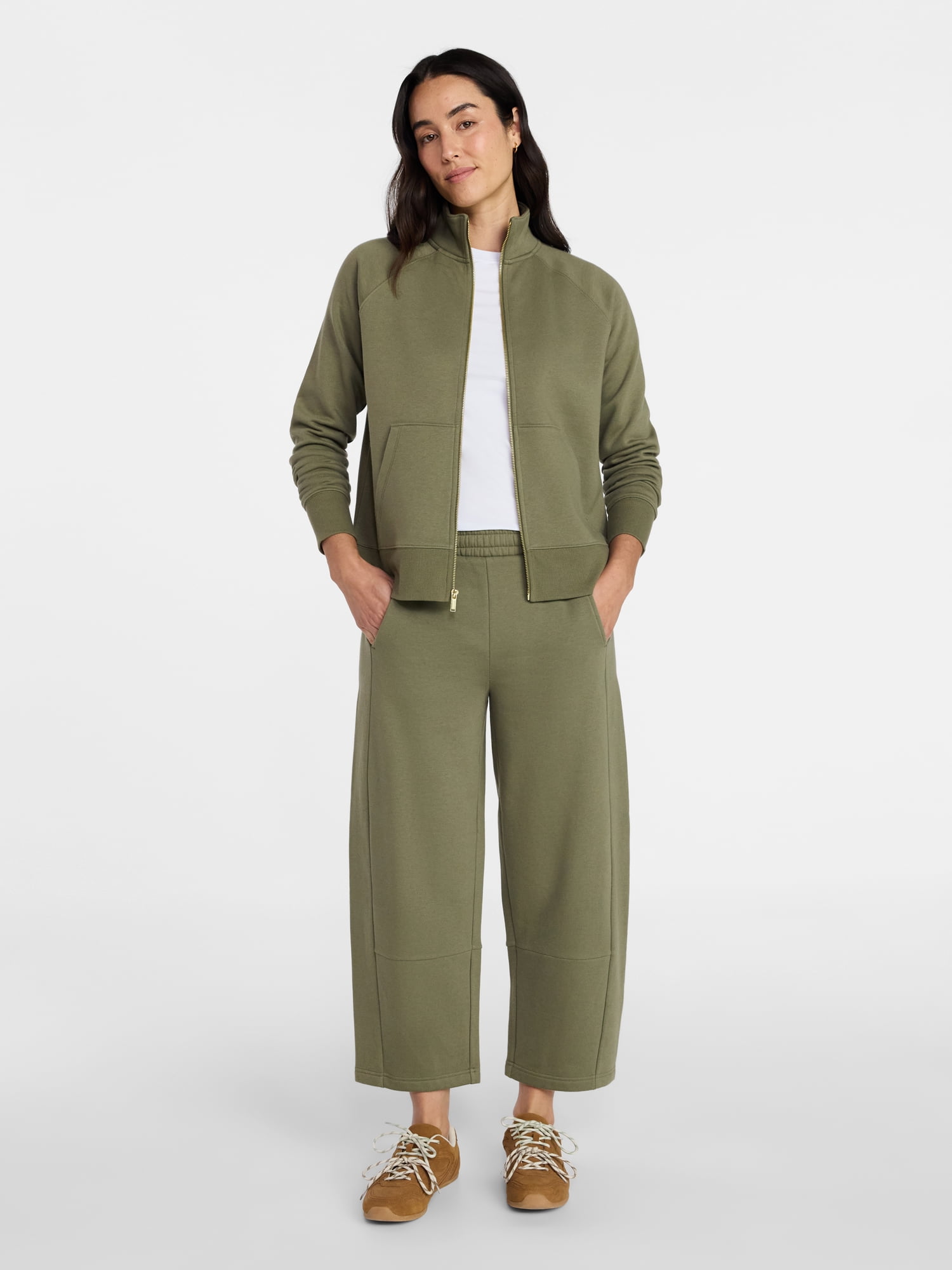Time and Tru Women's Fleece Sweatshirt and Barrel Leg Pants Set, 2 ...