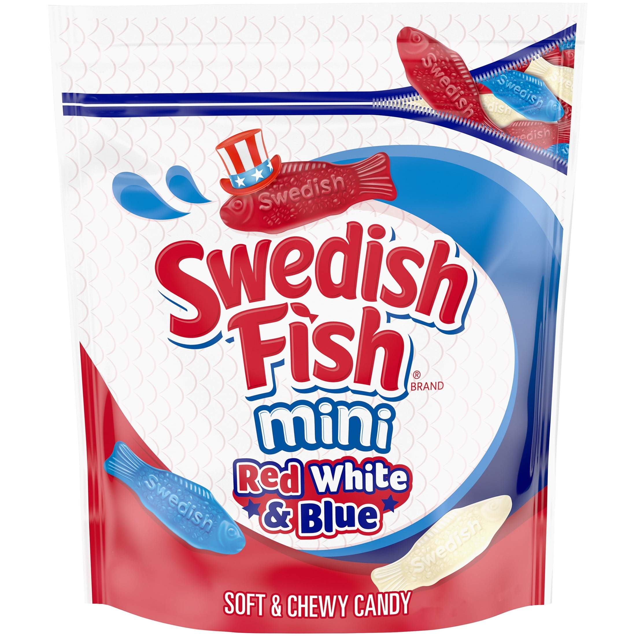Swedish Fish Mini Red, White and Blue Candy, Soft and Chewy, 1.8 lb ...