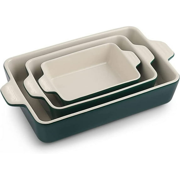 SWEEJAR, Ceramic Bakeware Set, 3pk, Rectangular Baking Dish Jade ...
