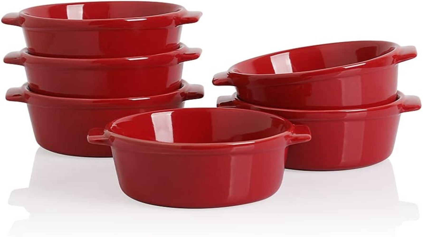 SWEEJAR Ceramic Souffle Dishes - Round Double Handle Ramekins - 10oz ...