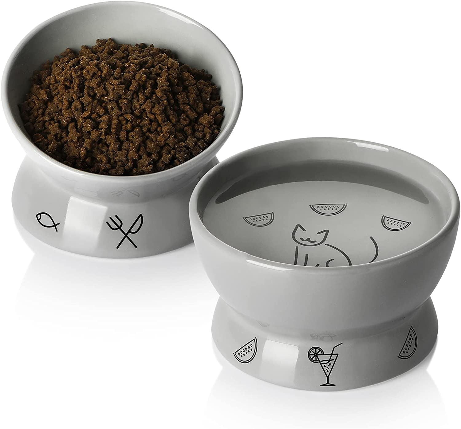 SWEEJAR Raised Cat Bowls Set, Tilted Food Bowl and Deep Water Bowl ...
