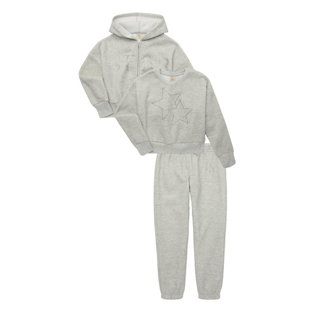 Sweet Butterfly Girls Fleece Pullover, Zip-Up Jacket and Jogger Set, 3 ...