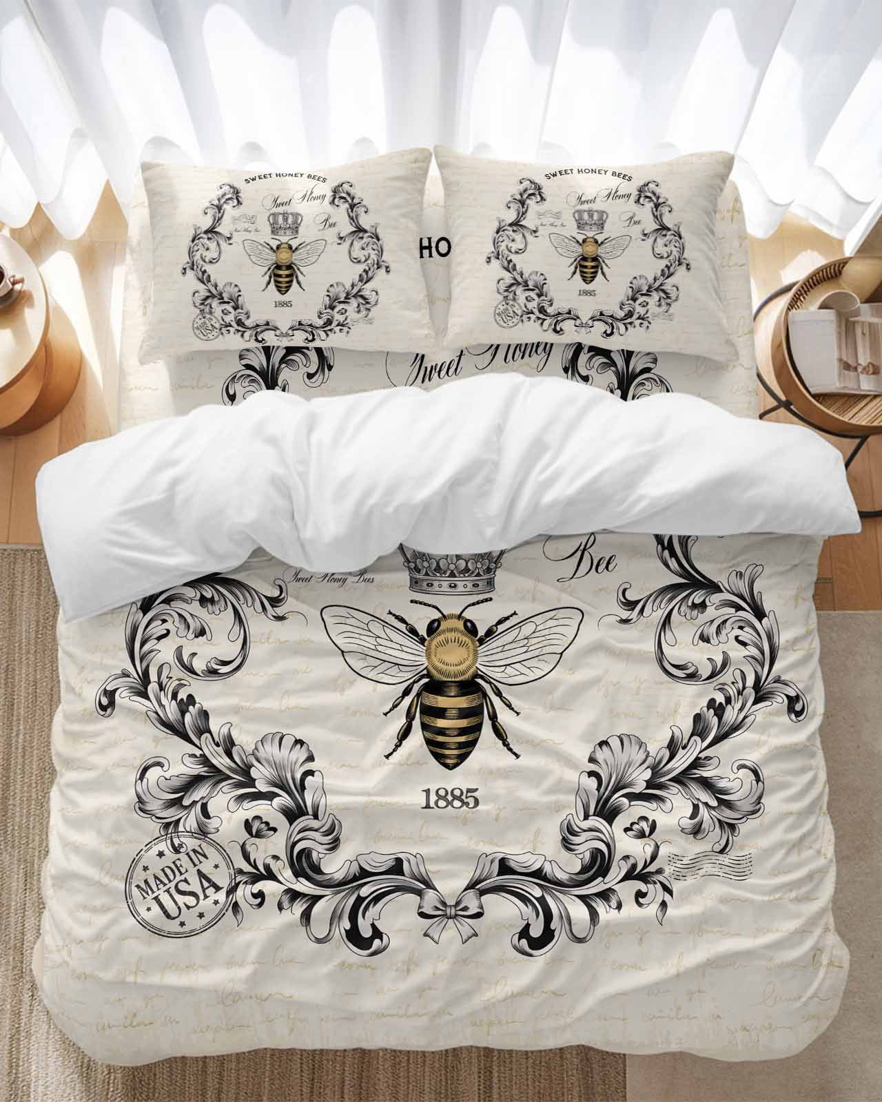 SWEET HONEY BEES Bedding Duvet Cover Set Queen Size 4 Pieces Bees ...