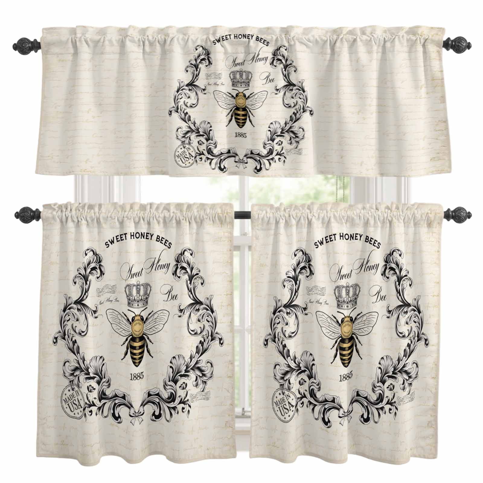 SWEET HONEY BEES Curtain Valances Set Bees Farmhouse Retro Texture ...