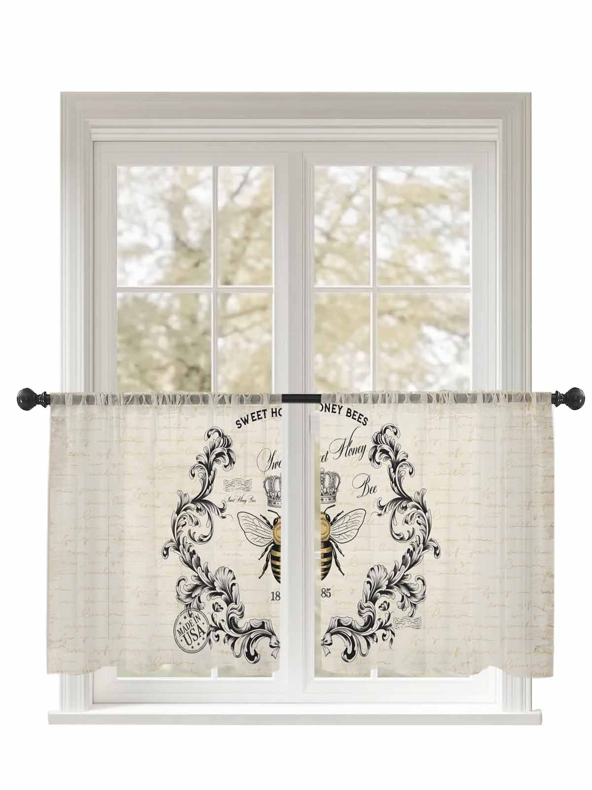 SWEET HONEY BEES Sheer Curtains 54 Inch Long 2 Panels, Bees Farmhouse ...