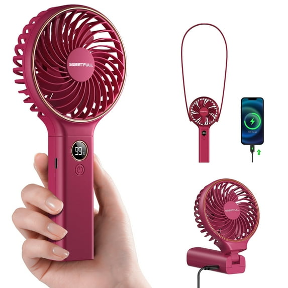 SWEETFULL Handheld Portable Fan, 5000mAh Rechargeable Battery, 6 Speed ...