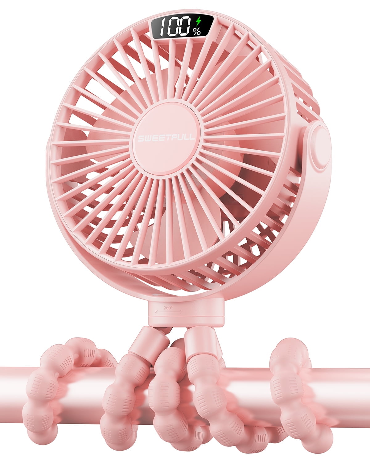 SWEETFULL Portable Stroller Fan, 4000mAh Rechargeable, 4-Speed, Clip-On ...