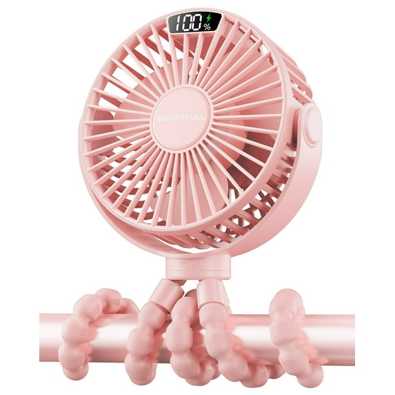 SWEETFULL Portable Stroller Fan, 4000mAh Rechargeable, 4-Speed, Clip-On ...
