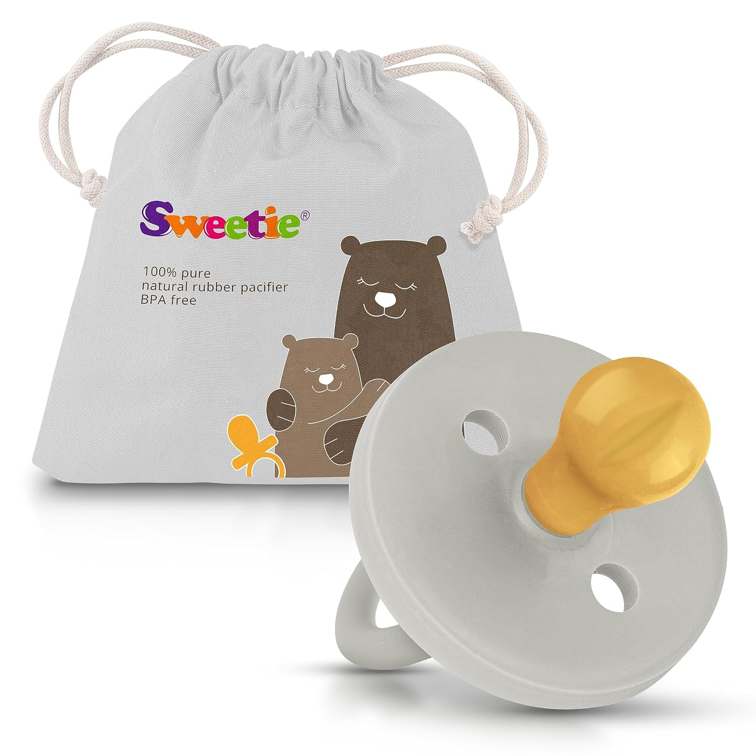 SWEETIE Rubber Grey Pacifier Natural Rubber Pacifier Rounded (0-6 Month ...