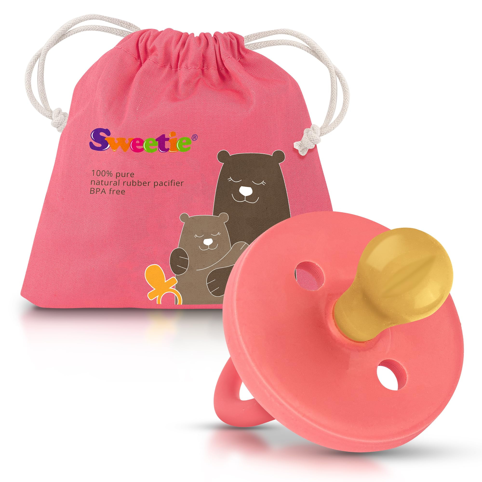 SWEETIE Rubber Pacifier Natural Rubber Pacifier Rounded Pink (Pink, 0-6 ...