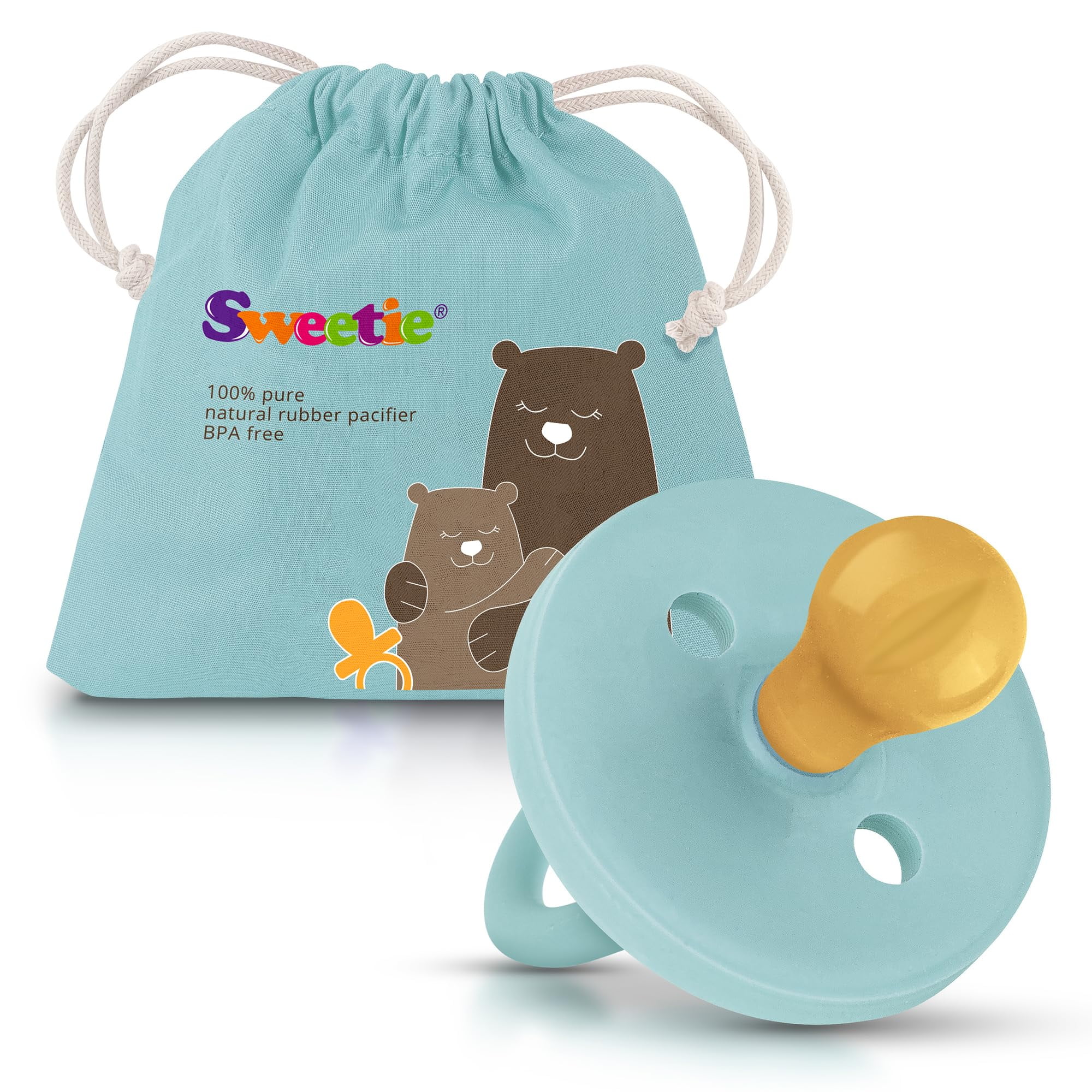 SWEETIE Rubber Pacifier Natural Rubber Pacifier Rounded (Turquoise, 12 ...