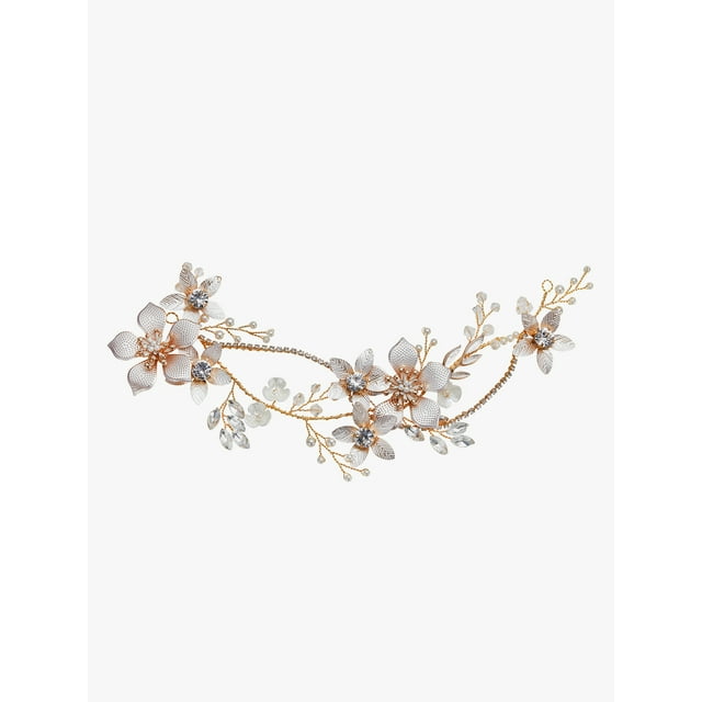 Sweetv Gold Bridal Headpieces For Bride Flower Wedding Headband Hair