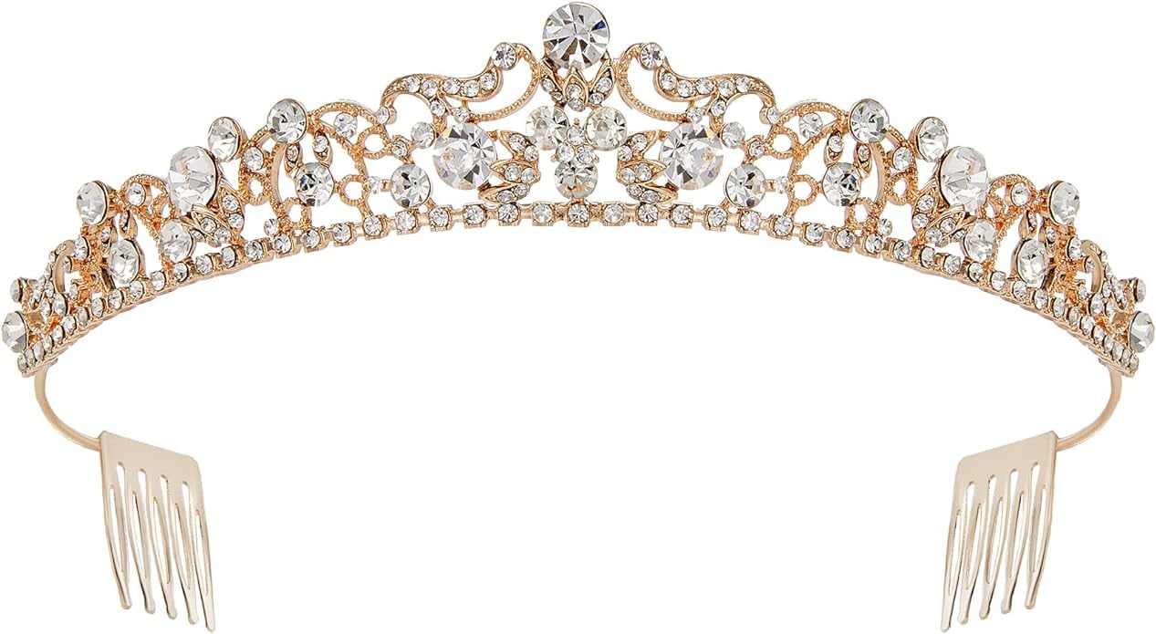 SWEETV Rose Gold Wedding Tiaras and Crowns with Side Comb, Rhinestone ...