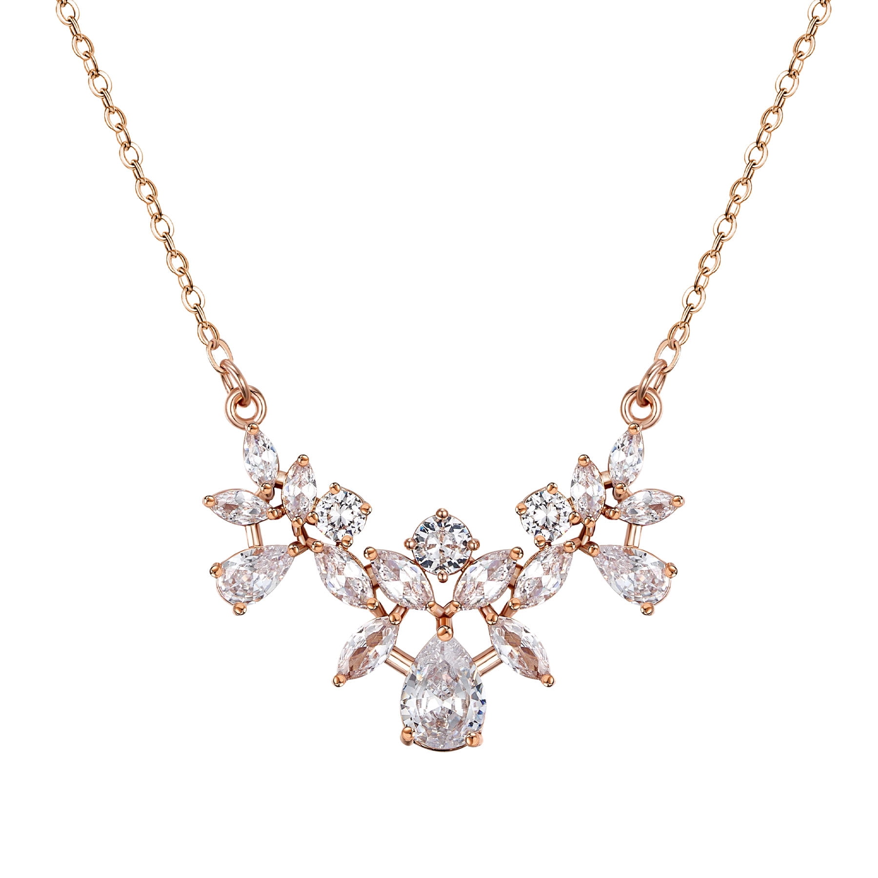 SWEETV Teardrop Wedding Back Necklace for Bride Bridesmaids, Cubic ...