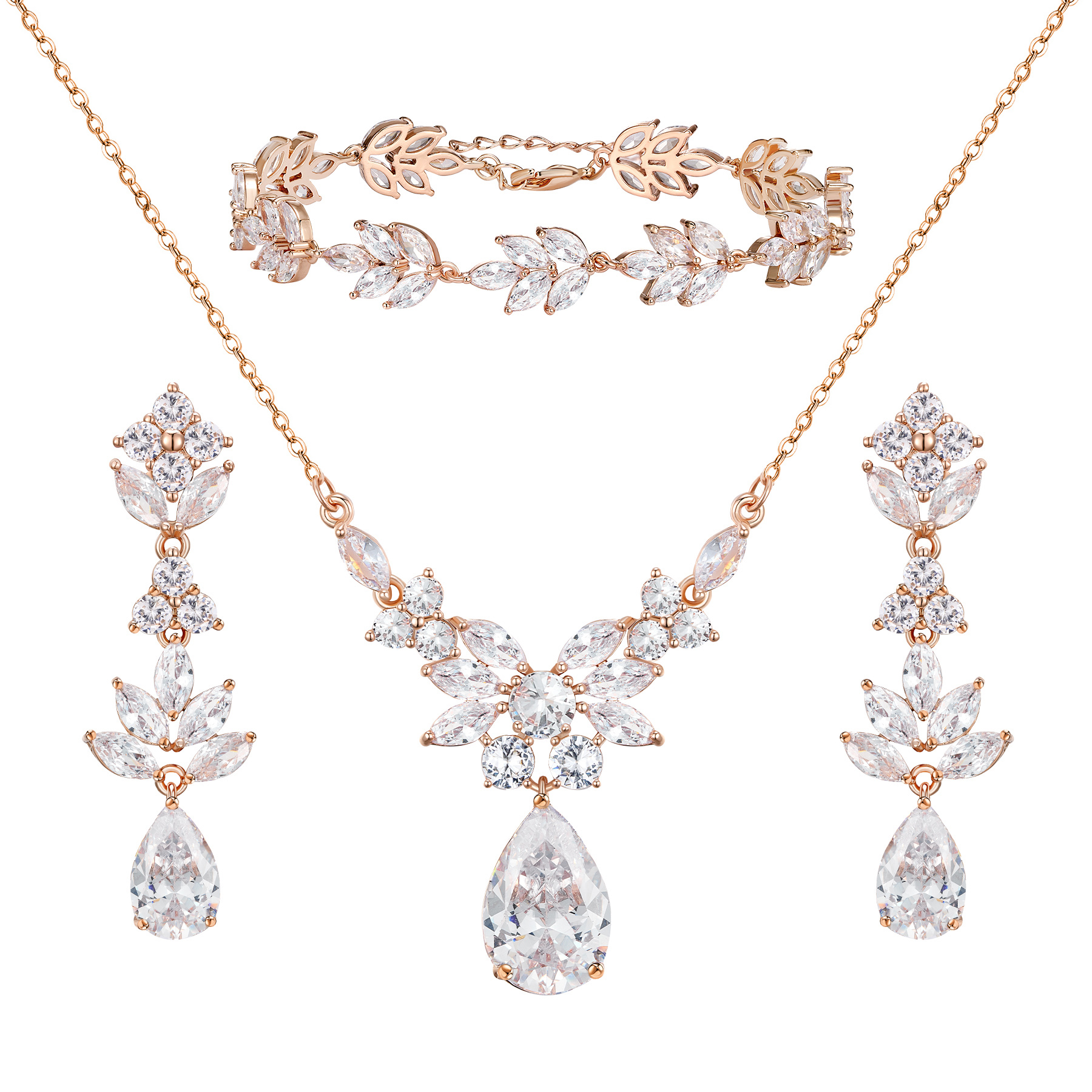 Silver Crystal Rhinestone Bridal Wedding Party 4 Stones Drop Dangle ...