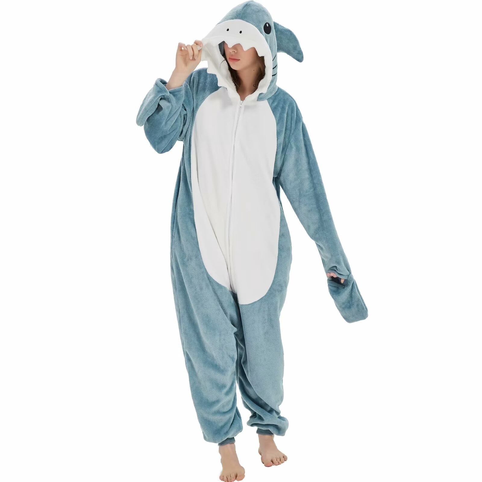 SWEETXIN Adult Shark Onesie Pajamas, Hooded Costume Suit for Women and ...