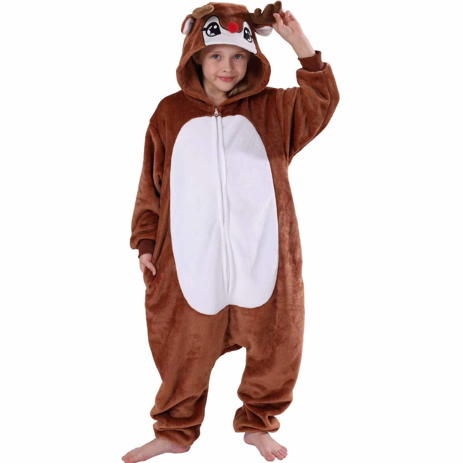 SWEETXIN Kids Reindeer Onesie Pajamas Plush Costume Cosplay Sleepwear ...