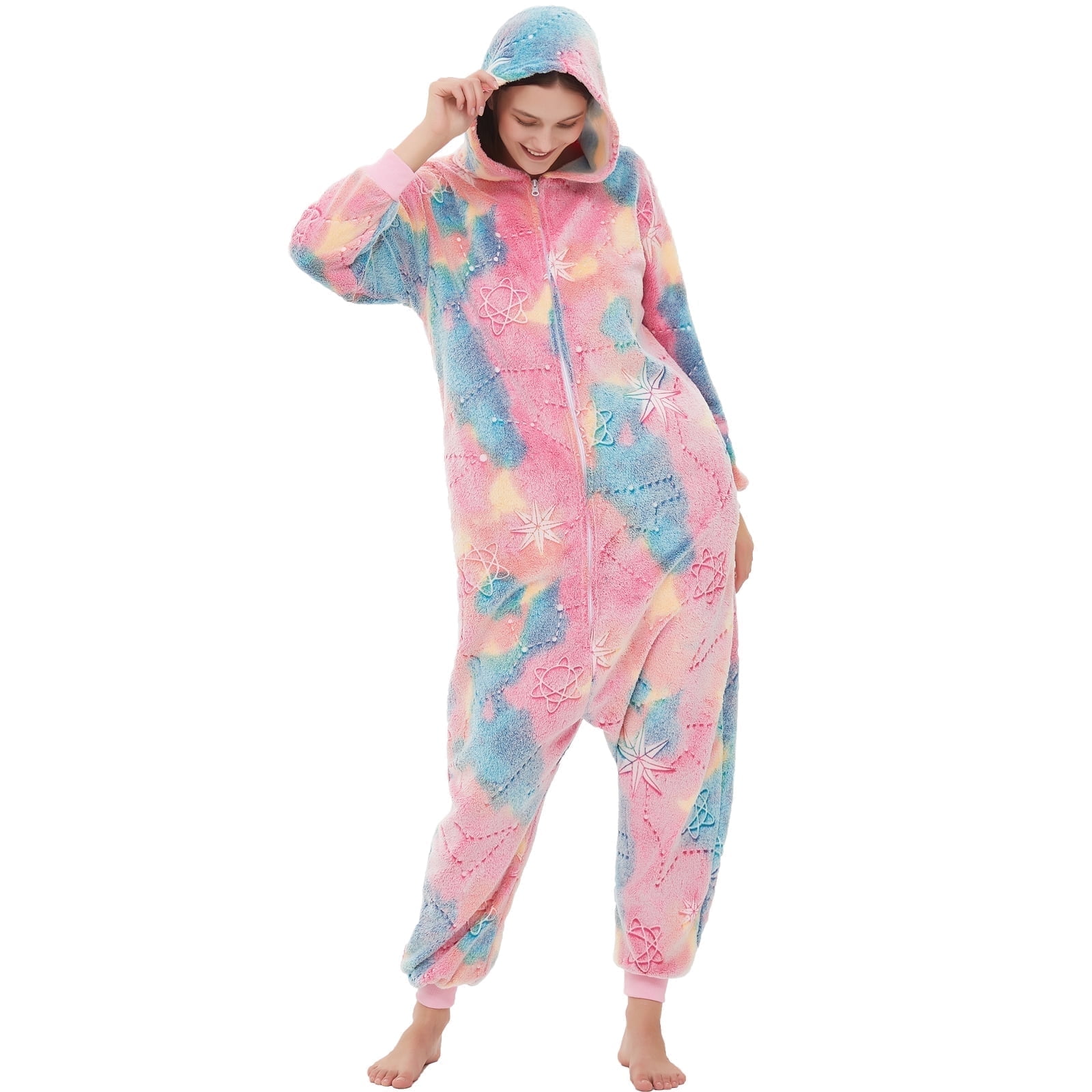 SWEETXIN Women's Snug Fit Starry One-Piece Pajamas, Glow-in-the-Dark ...