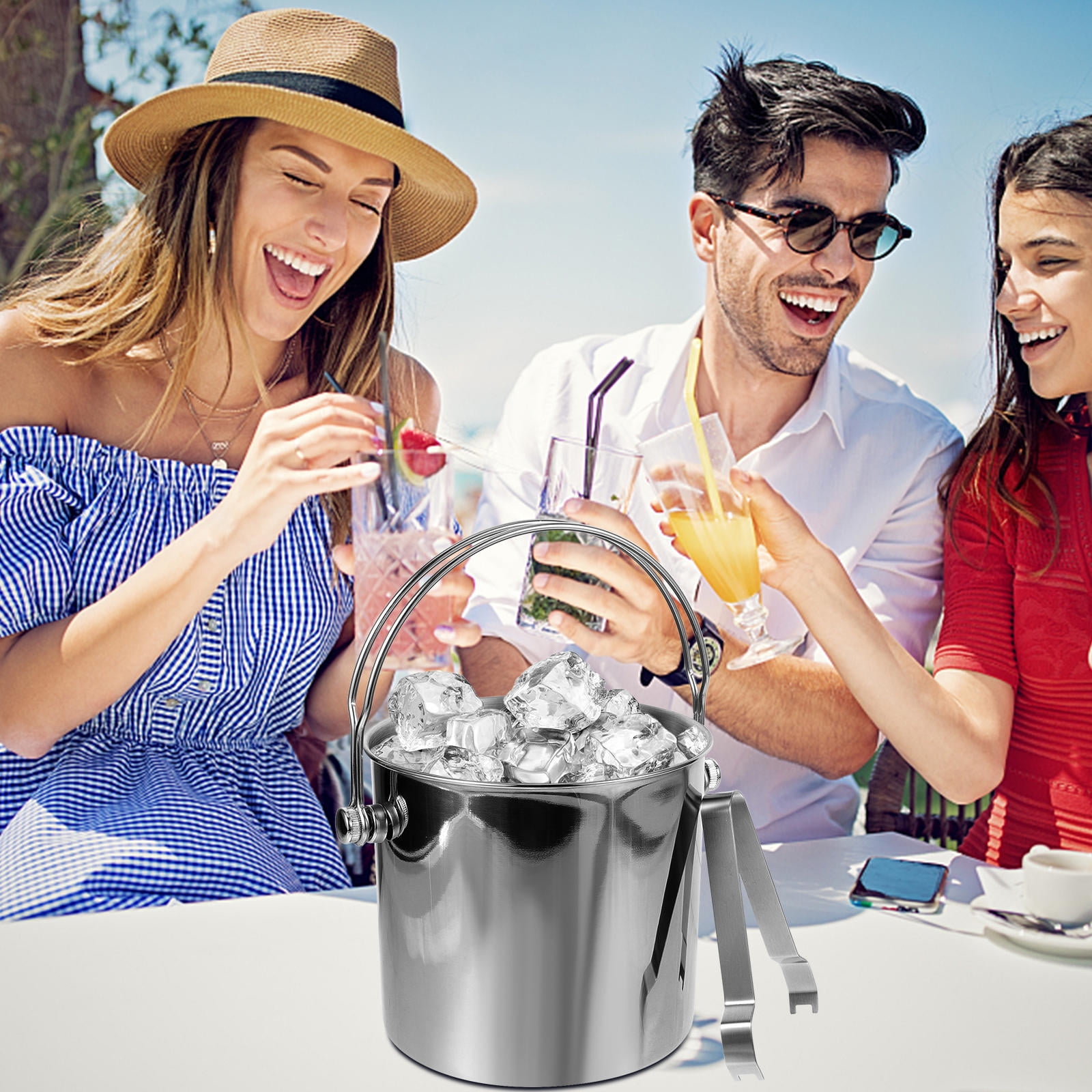 SWETRACE 1 Set Metal Ice Cube Bucket Silver with Temperature Control ...