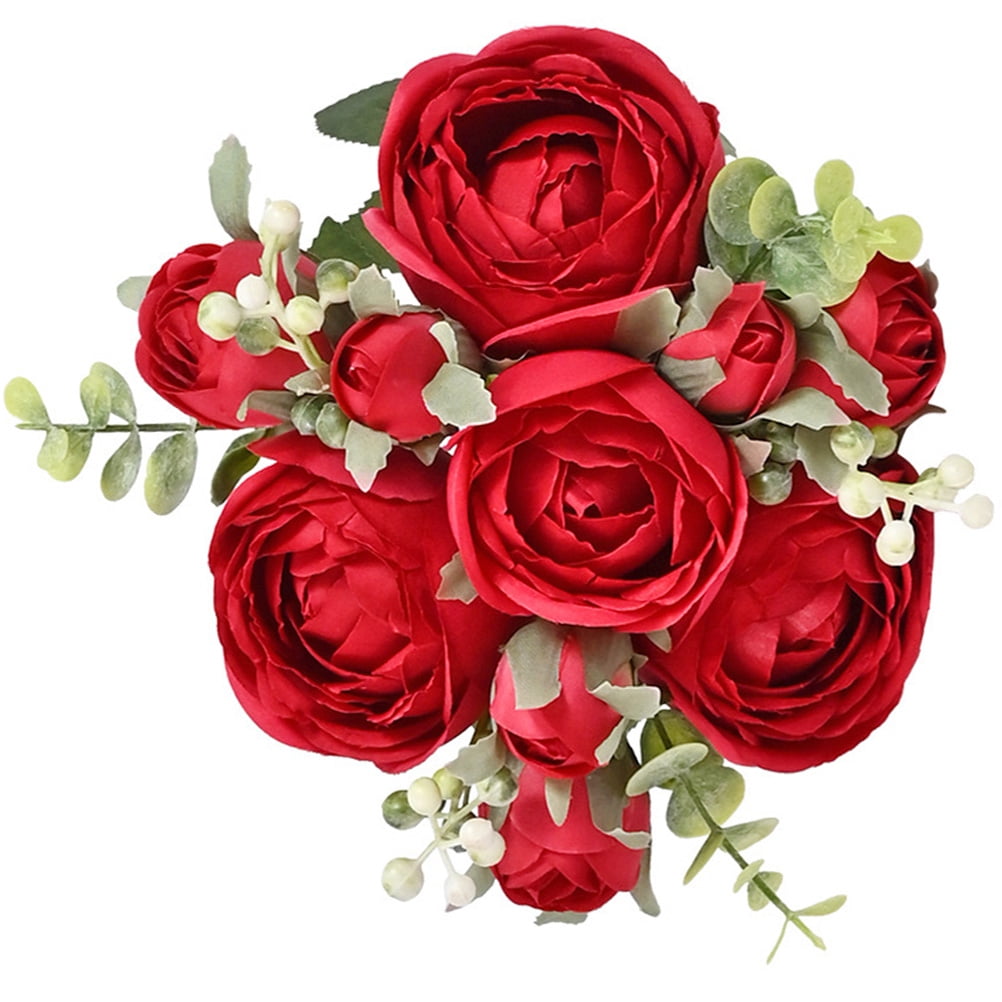 SWETRACE 1 Set Simulation Bouquet Fake Flowers Arrangement Red Silk Cloth Plastic Church Decor ...