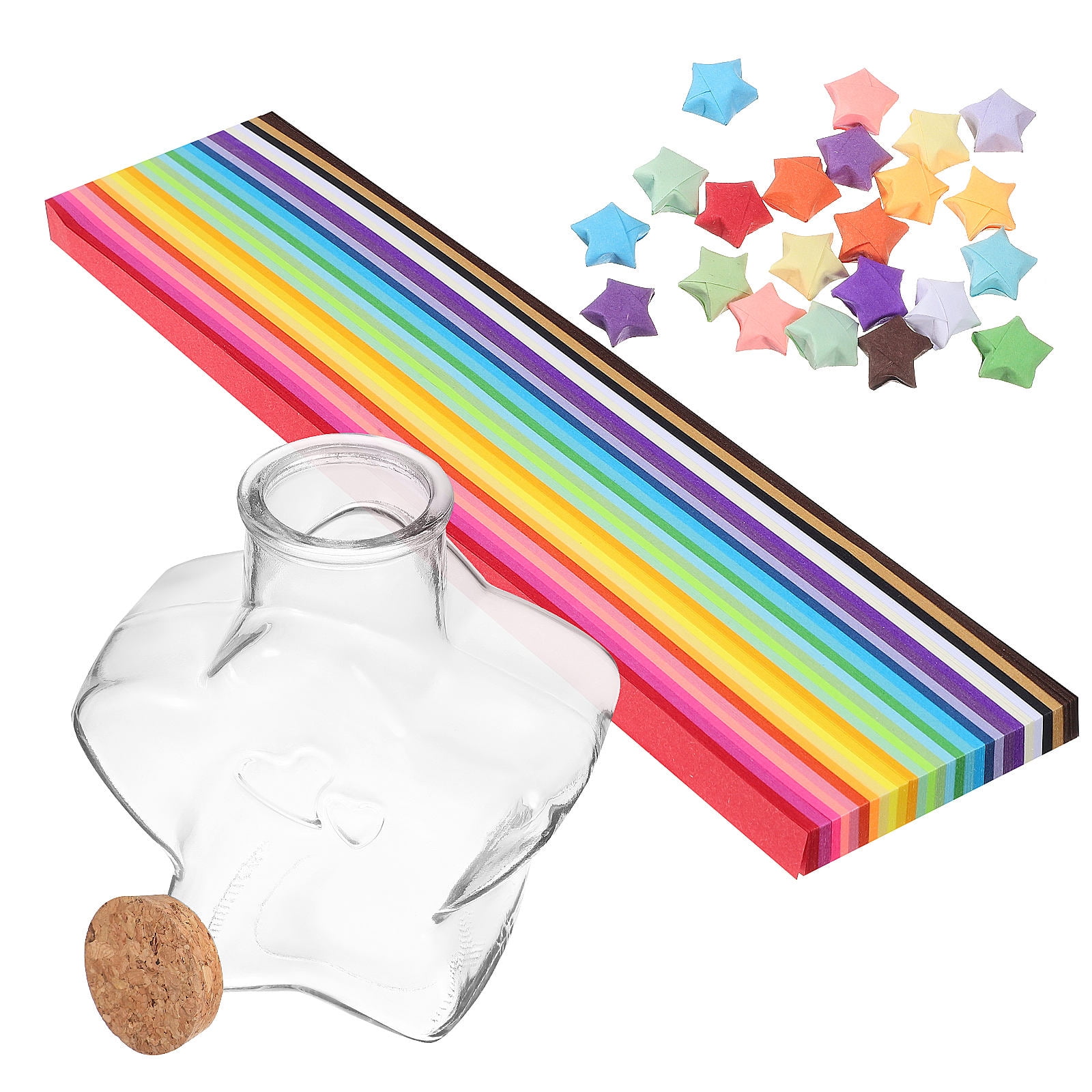 SWETRACE 1 Set Star Wishing Bottle Glass Lucky Paper Stars Jar Assorted ...