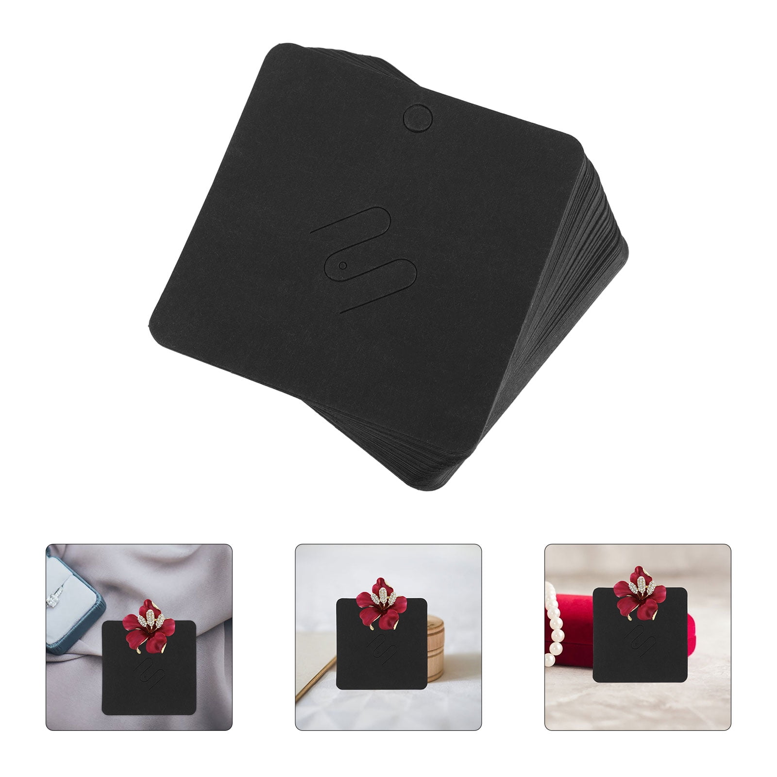 SWETRACE 100Pack Jewelry Holder Cards Square Black Paper for Brooch Pin ...