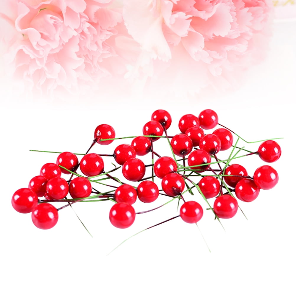 SWETRACE 100Pcs Red Flower Pick Artificial Decorative Fruit For Holiday ...