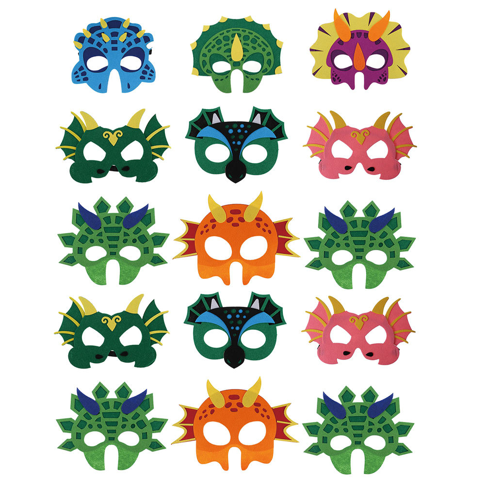 SWETRACE 15Pcs Dinosaur Masks In Felt Material For Kids And Adults ...