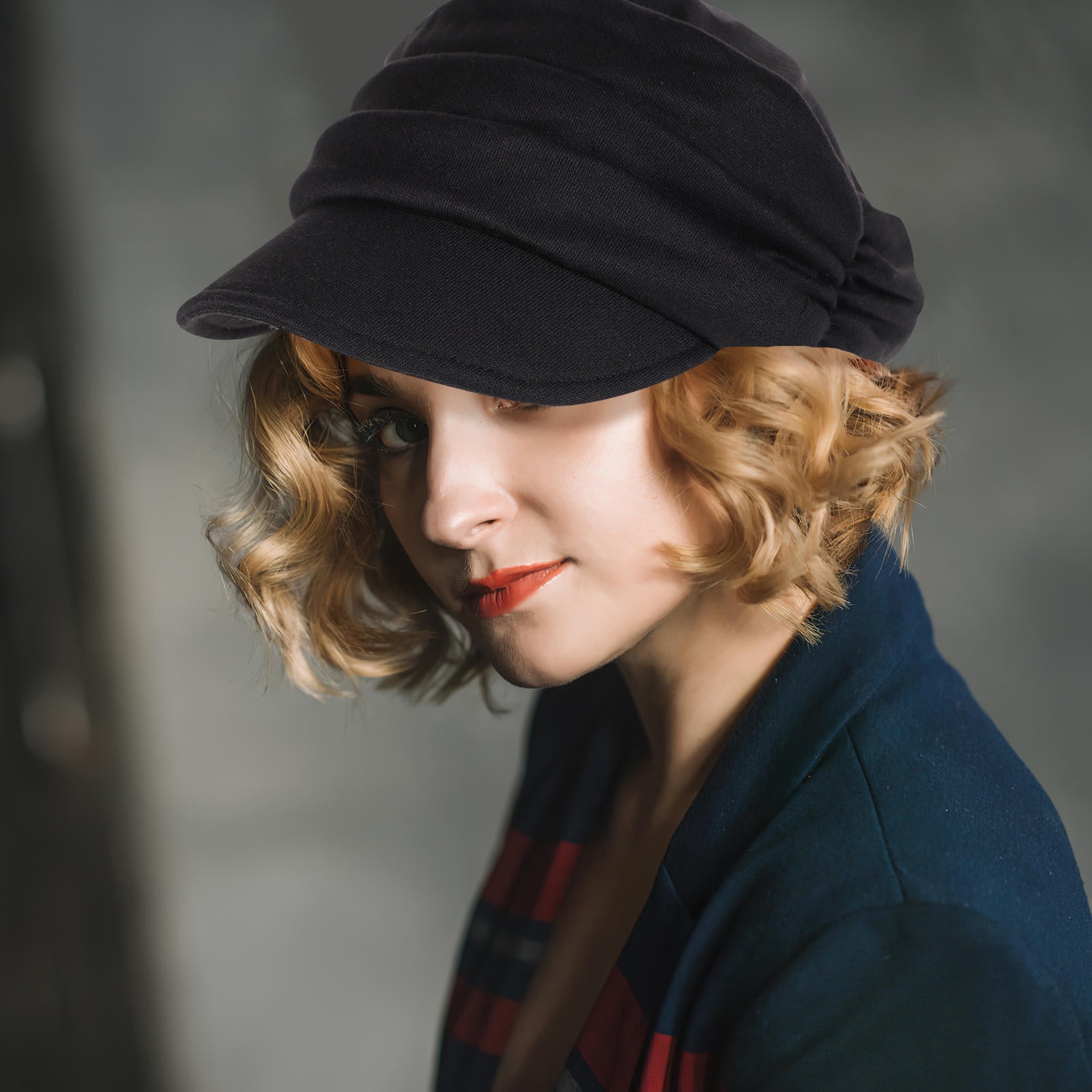 SWETRACE 1Pack Women Caps Black Cloth Soft Brim Flat Top Face Shape ...