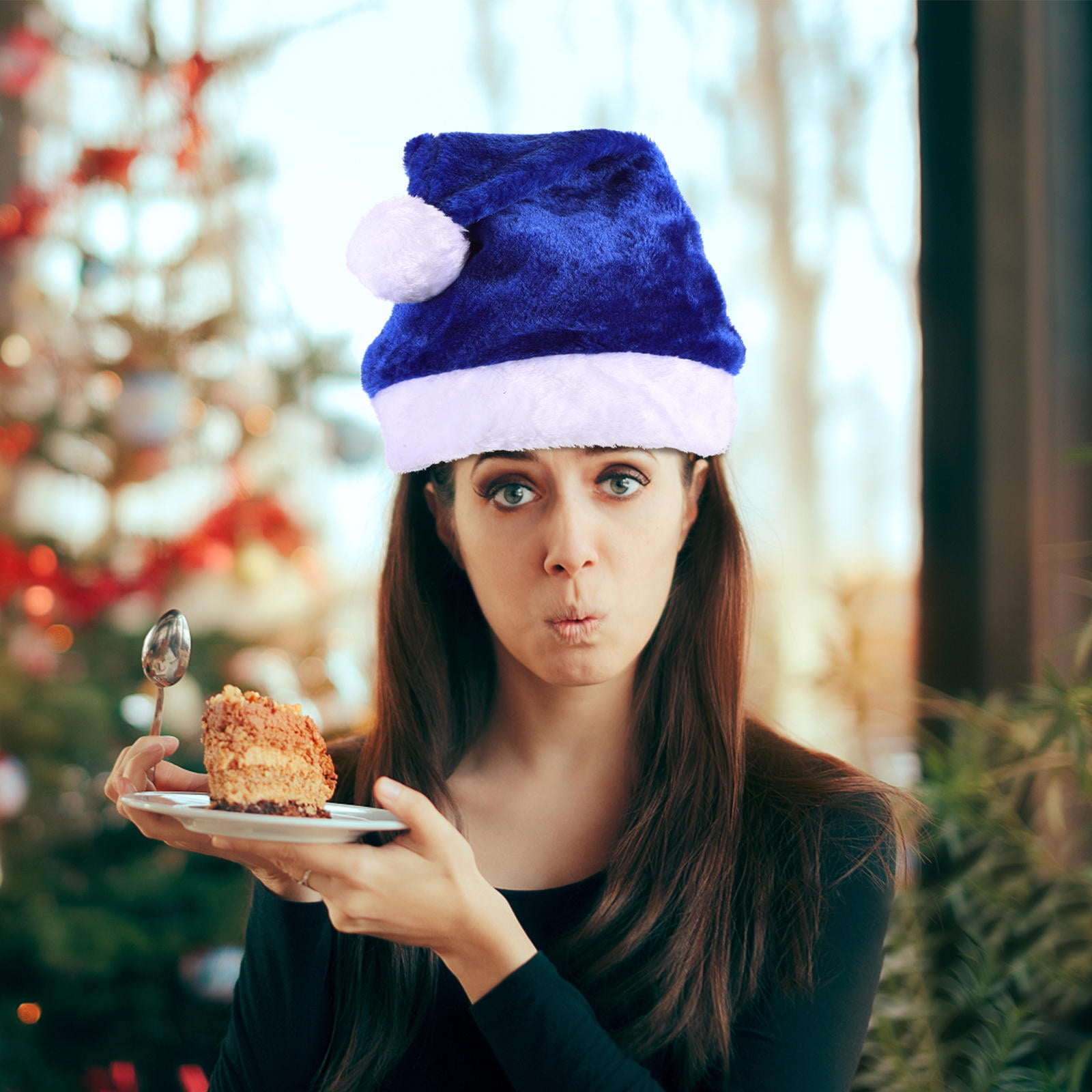 SWETRACE 1Pcs Christmas Day Hat Blue Plush Santa Hat For Men And Women ...
