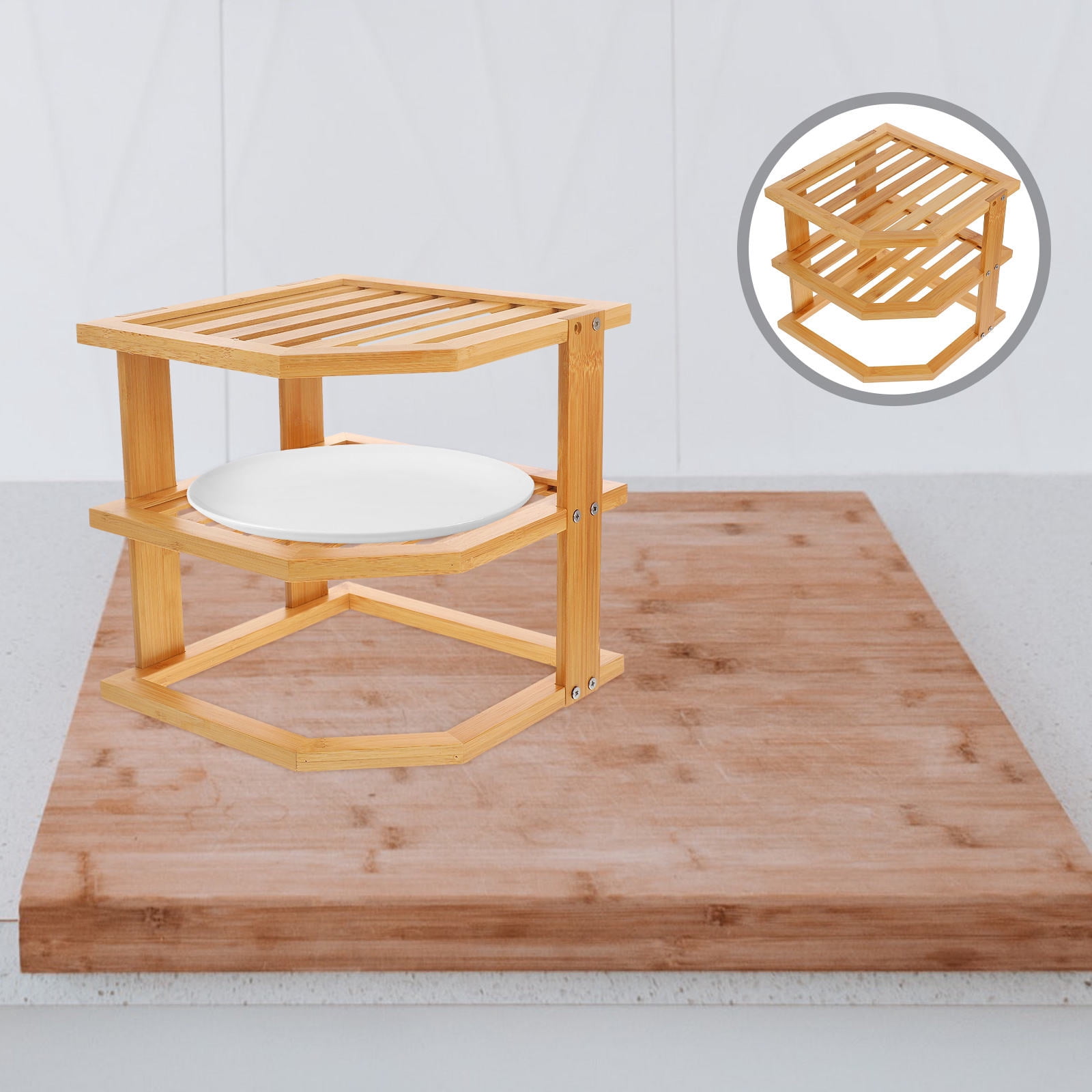 SWETRACE Countertop Dish Storage Rack Drying Rack Beige Bamboo 1Pack ...