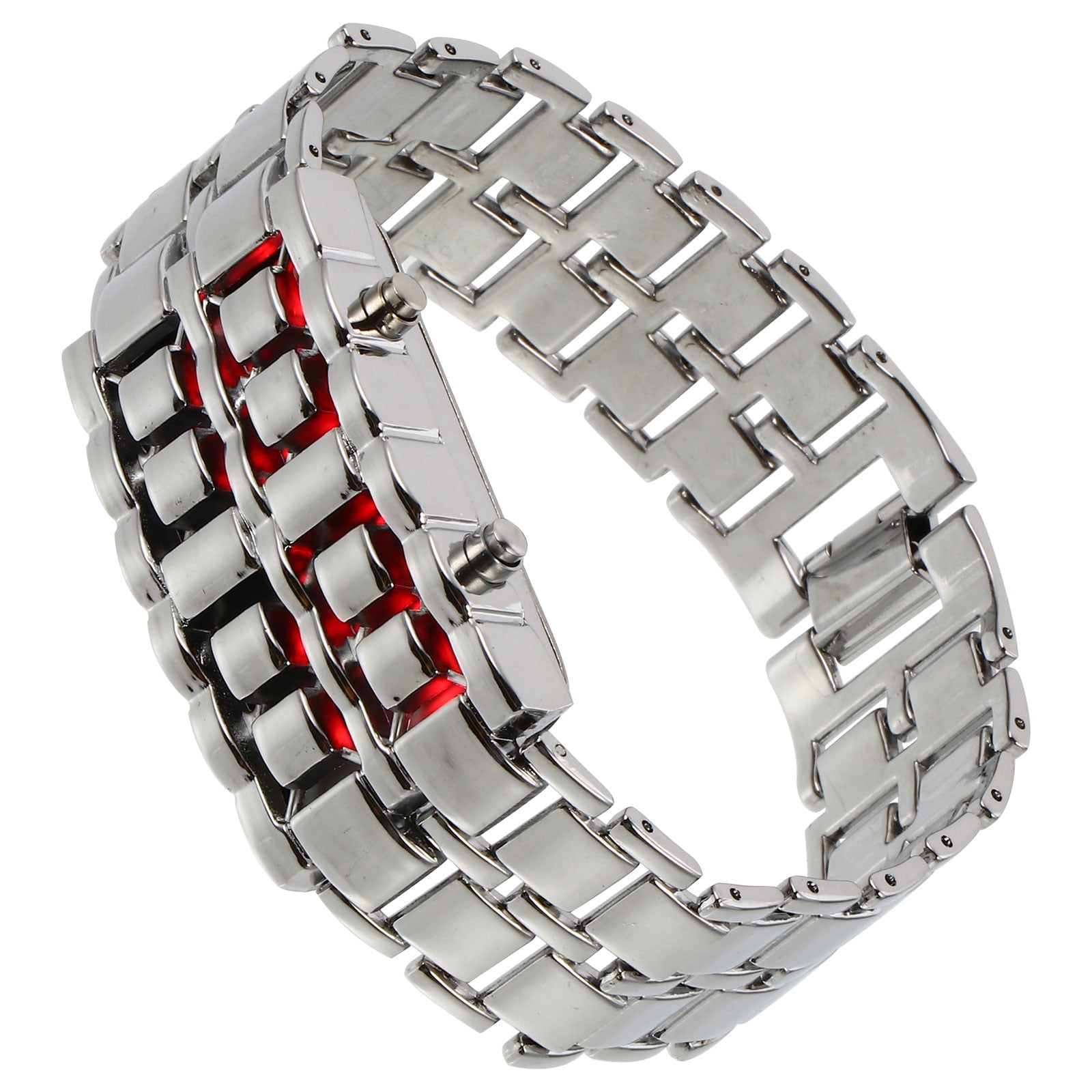 SWETRACE 1Set Lava Style Men Watch Silver Red Led Digital Display ...