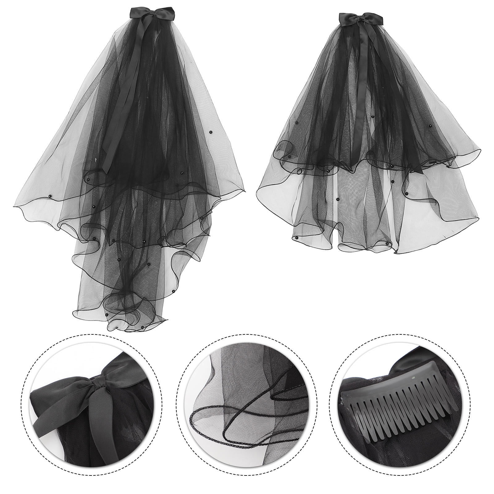 SWETRACE 2Pcs Satin Lace Wedding Bow Veil for Women Elegant Bridal ...