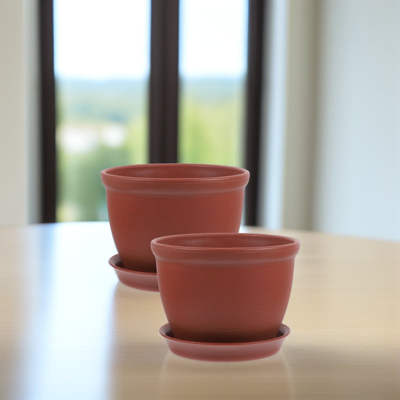 SWETRACE 2Set Red Round Flower Pots For Succulents Plastic Planters With Drainage 16.5X12Cm ...