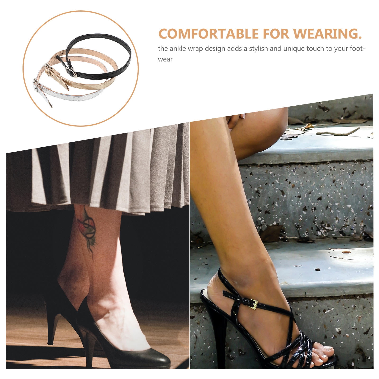 SWETRACE 3Pairs Adjustable Non-Slip Detachable Pu Leather Ankle Wrap ...