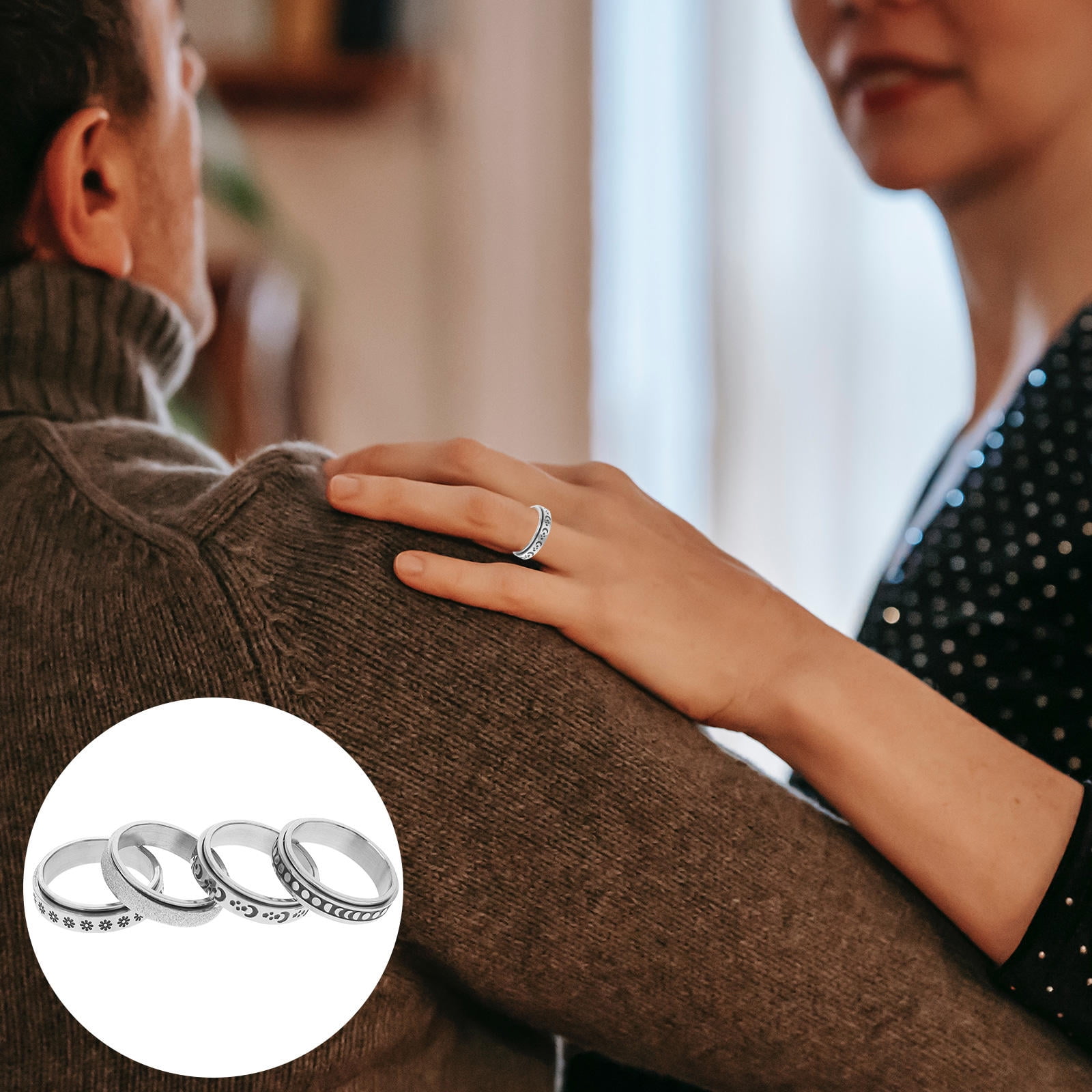 SWETRACE 4Pcs Rotatable Rings Silver Round No Burrs Sun Moon Star ...