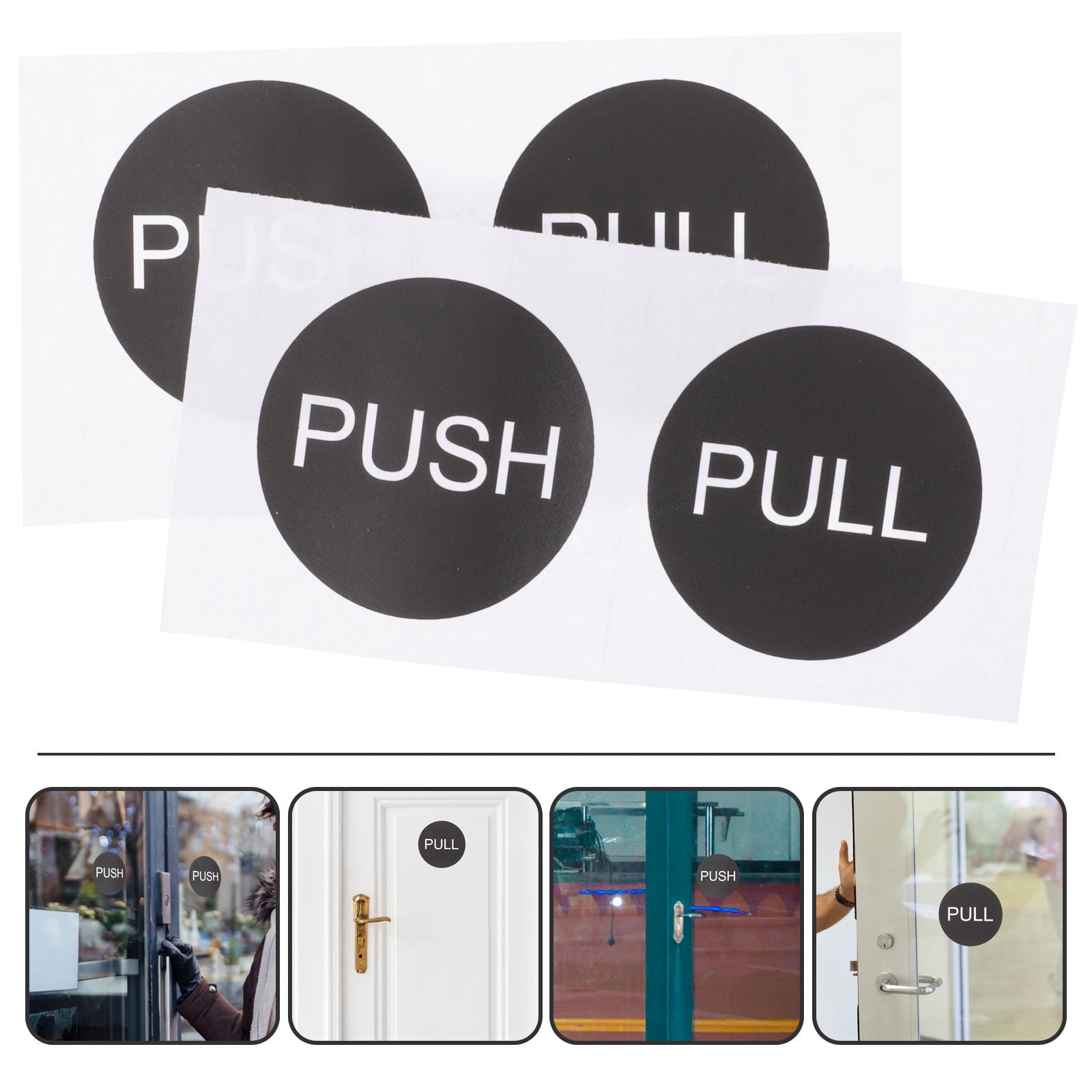 SWETRACE 4Set Black PVC Circular Pull Push Stickers for Door Reminding ...