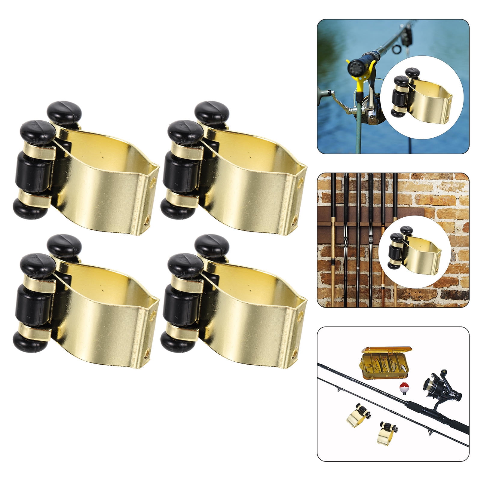 SWETRACE 4Set Wall Mount Fishing Rod Holders Metal Rod Clips Golden ...