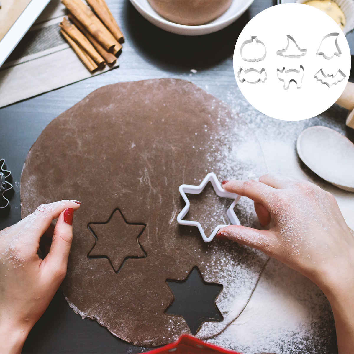 SWETRACE 6Pack Baking Moulds in Silver with Bat Pumpkin Hat Ghost Cat ...