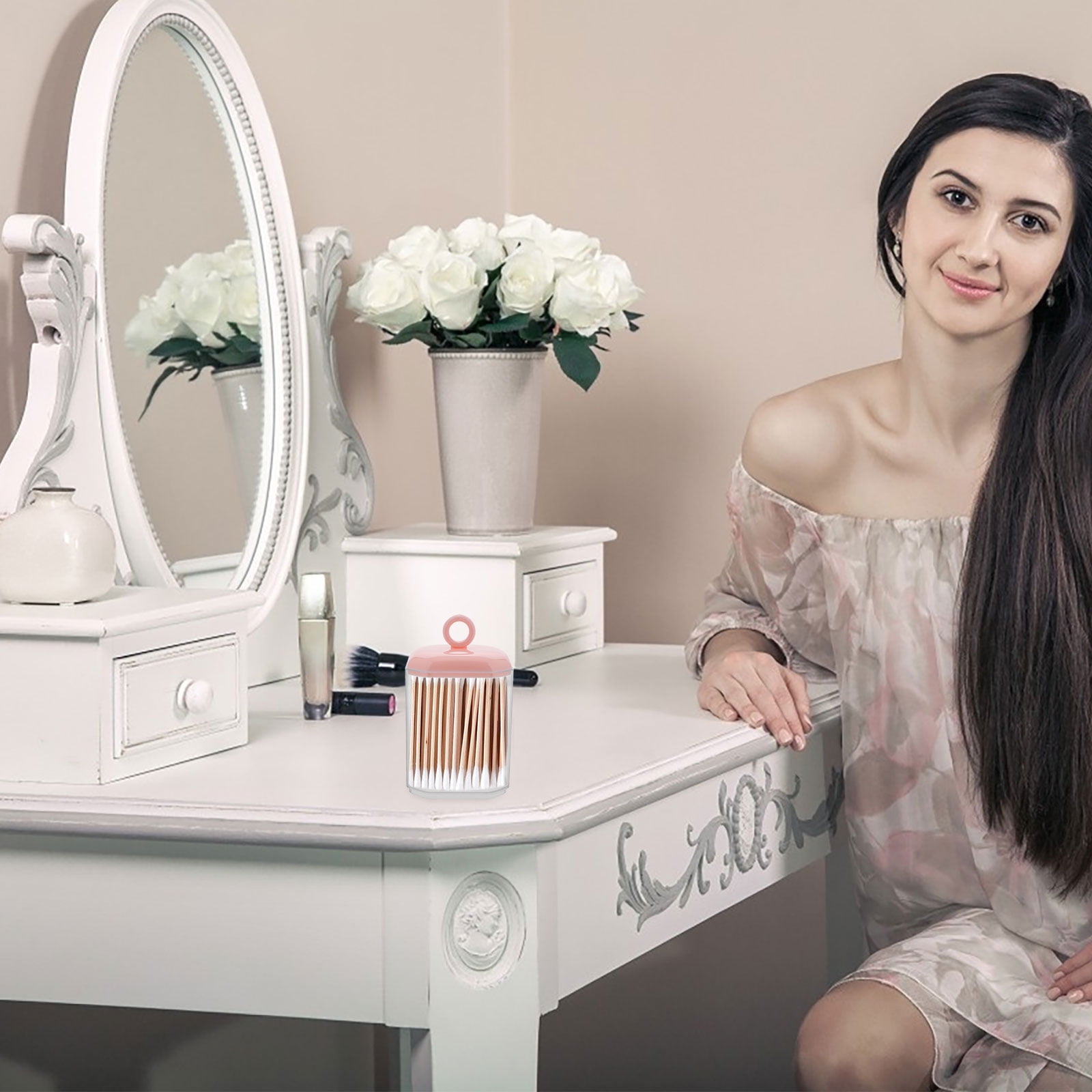 SWETRACE Cotton Pad Container 1Pack Pink Plastic Material Bathroom Use ...